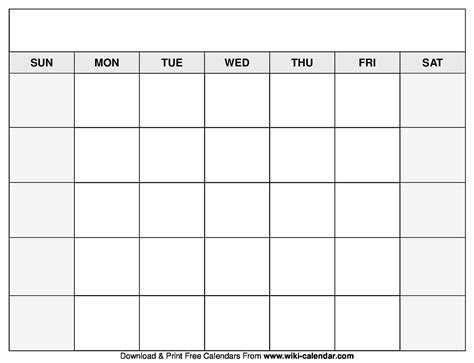 Free Blank Calendar Template Printable