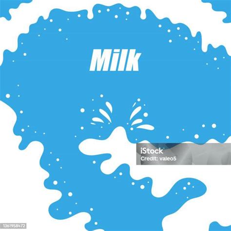 블루 배경에 우유 스플래시를 붓습니다 화이트 크리미 리퀴드 방울 신선한 농장 은하류 음료 미니멀리스트 포스터 0명에 대한 스톡