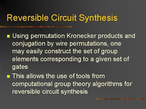 Reversible Computational Group Theory And Circuit Synthesis Reversible