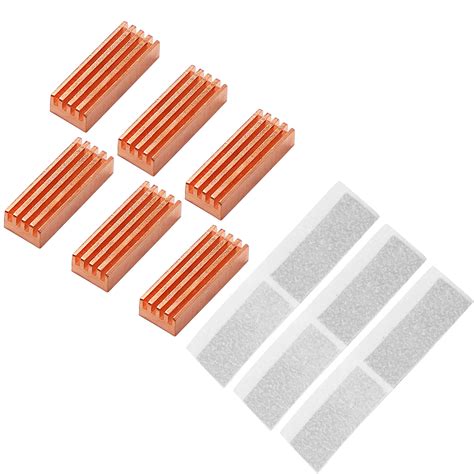 6pcs Mc 200 Pure Copper Heatsink 22x8x5mm Self Adhesive Cooling Fins