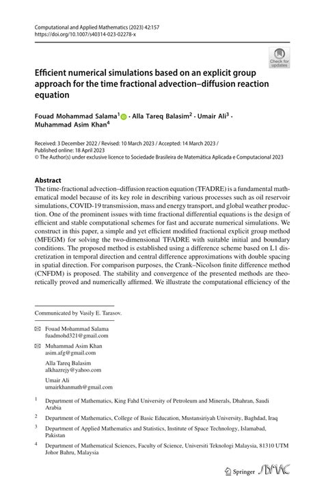 Pdf Advection Diffusion Reaction 2023 Foud
