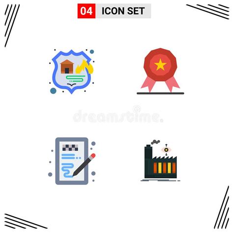 Set Of 4 Modern Ui Icons Symbols Signs For Firewall Head Storage Reward Learning Stock