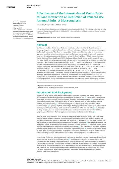 Pdf Effectiveness Of The Internet Based Versus Face To Face Interaction On Reduction Of