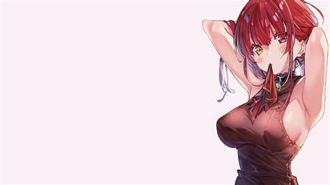 アニメ、 アニメの女の子、 シンプルな背景、 巨乳、 脇の下、 赤毛、 ホロライブ、 バーチャルyoutuber、 首里（チマツイッタ