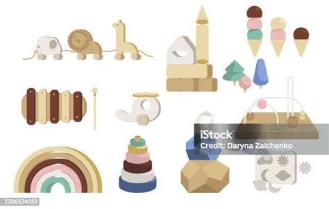 나무 장난감 세트 어린이 놀이를 위한 나무 블록 몬테소리 게임 미취학 아동을 위한 분류기 아기 게임 0명에 대한 스톡 벡터 아트 및 기타 이미지 Istock