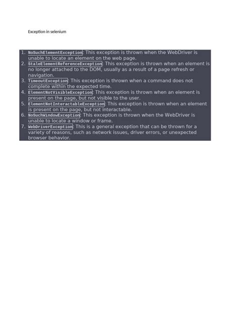 Exception In Selenium Pdf