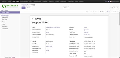 Support Ticket Foss Infotech Open Source Implementation Company Odoo Erp Crm Alfresco