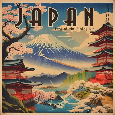 Vintage Japan Travel Poster Postcard Land Stock Illustrations 8