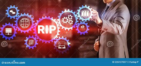 Rip Businessman Pressing Virtual Screen Routing Information Protocol Stock Image Image Of
