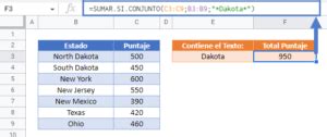 Suma Si la Celda Contiene un Texto Específico usando Comodines Excel