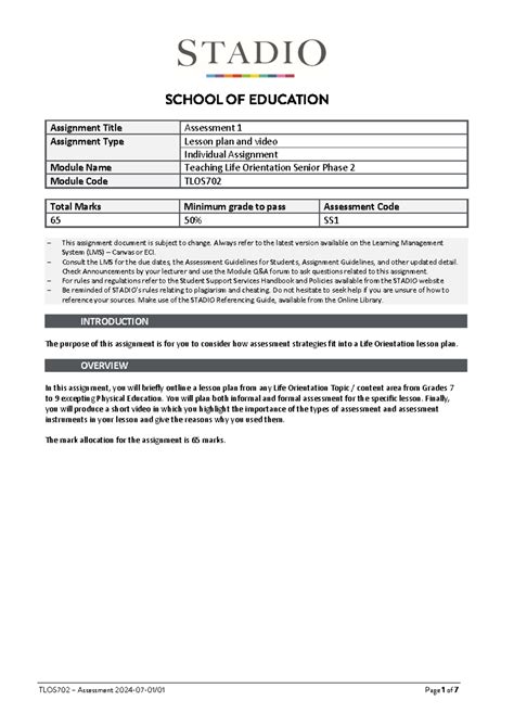 Stadio Assignment Template T Los702 Ss1 2024 School Of Education