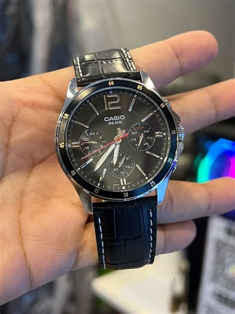 Original Casio Chronograph Black Dial Leather Mens Watch Mtp 1374l 1av On Carousell