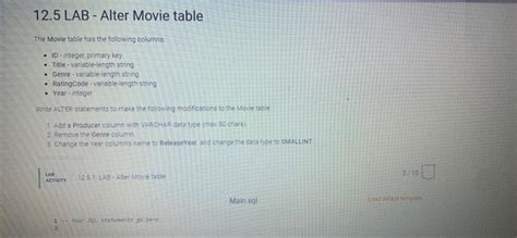 Solved 12 5 LAB Alter Movie Table The Movie Table Has The Chegg