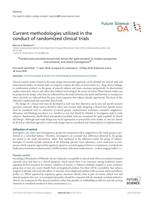 Pdf Current Methodologies Utilized In The Conduct Of Randomized Clinical Trials