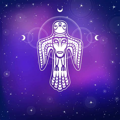 Изображение анимации старого языческого божества Птица Y с человеческим лицом на груди