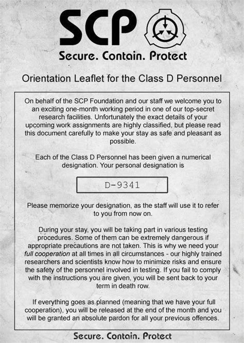 Scp D Class Introduction Leaflet In 2023