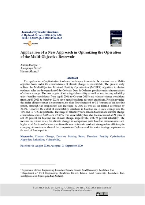 Pdf Application Of A New Approach In Optimizing The Operation Of The Multi Objective Reservoir