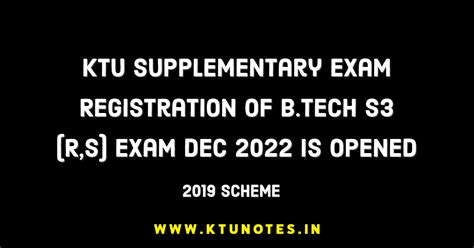 Ktu Supplementary Exam Registration Of Btech S3 Rs Exam Dec 2022 Is