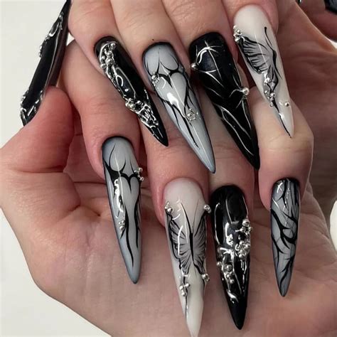 Uñas Góticas De Halloween Con Diseño De Telaraña Y Calavera Tienda Gótica