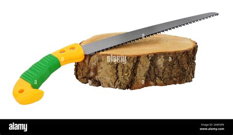 Pruning Handsaw With A Section Of Tree Trunk Isolated On A White Background Stock Photo Alamy