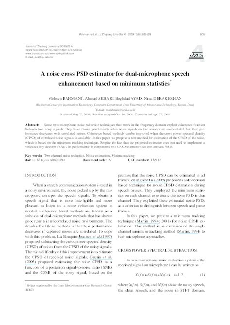 Pdf A Noise Cross Psd Estimator For Dual Microphone Speech Enhancement Based On Minimum Statistics
