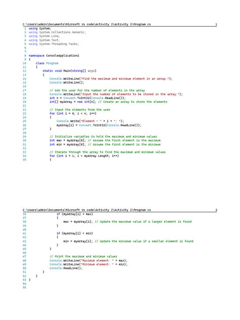 Activity 2 Code Array Max And Min Pdf
