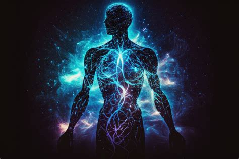 Ð¡yber Space Concept Of Glowing Astral Body Silhouette Neural Network