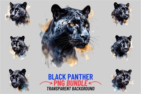 Watercolor Black Panther 12 Png Clipart Gráfico Por Digitalcreativeden