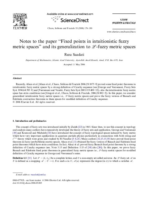 Pdf Notes To The Paper “fixed Points In Intuitionistic Fuzzy Metric