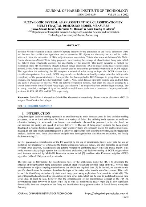 Pdf Fuzzy Logic System As An Assistant For Classification By Multi Fractal Dimension Model