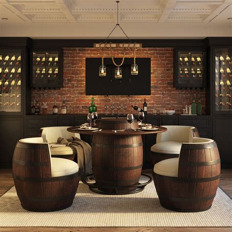 Pueblo Vintage Bourbon Barrel Table And Chairs Home Bar Rooms Home