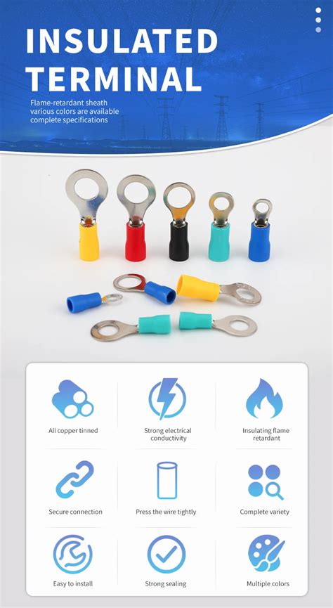 Tanho Crimp Copper Insulated Terminals Types Auto Wire Connectors Ring Brass Crimp Terminals