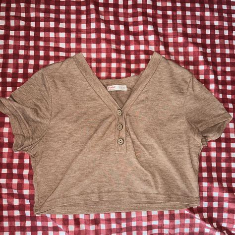 Cute Romwe Top Cute Romwe Croptop Brown Depop