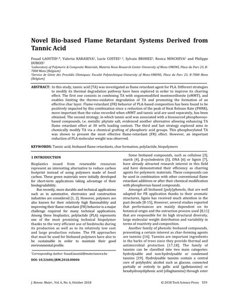 Pdf Novel Bio Based Flame Retardant Systems Derived From Tannic Acid