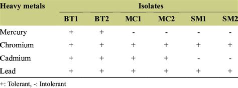 Heavy Metal Tolerant Isolates Download Table