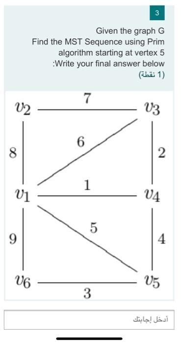 Solved 3 Given The Graph G Find The Mst Sequence Using Prim