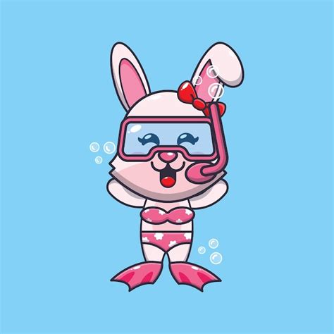 귀여운 토끼 다이빙 만화 마스코트 캐릭터 그림입니다 프리미엄 벡터 귀여운 토끼 다이빙 만화 마스코트 캐릭터 그림입니다 프리미엄 벡터