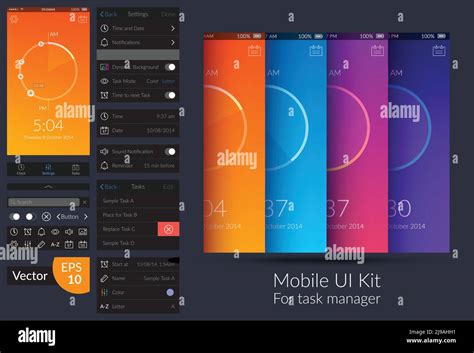Colorful Mobile Task Manager Ui Design Kit Flat Vector Illustration Stock Vector Image Art Alamy