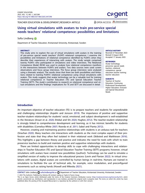 Pdf Using Virtual Simulations With Avatars To Train Pre Service Special Needs Teachers