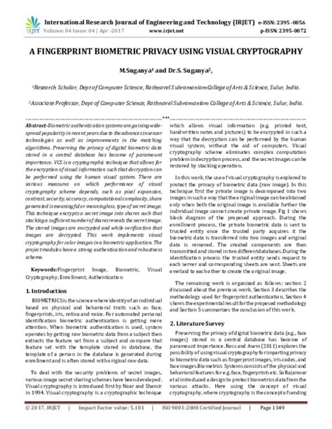 pdf a fingerprint biometric privacy using visual cryptography irjet journal