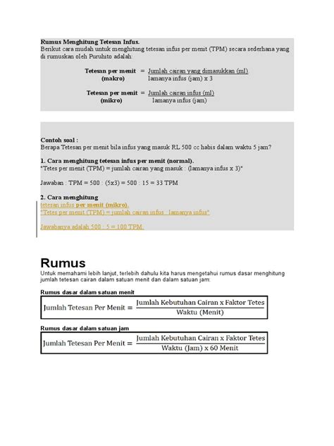 Rumus Menghitung Tetesan Infus Pdf Rumus Menghitung Tetesan Infus Pdf