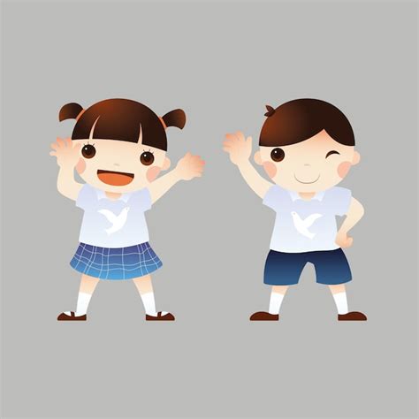 소년과 소녀 아이 학교 학생 프리미엄 벡터