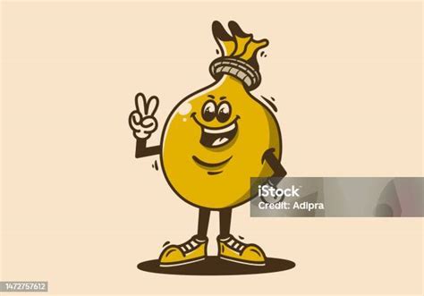 평화의 상징을 형성하는 손을 가진 서 있는 돈 가방의 마스코트 캐릭터 3차원 형태에 대한 스톡 벡터 아트 및 기타 이미지 3차원 형태 가득 찬 가방 Istock