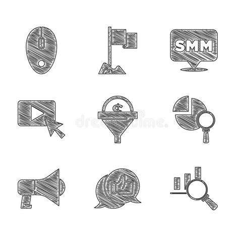 Set Lead Management Customer Product Rating Magnifying Glass And Analysis Megaphone