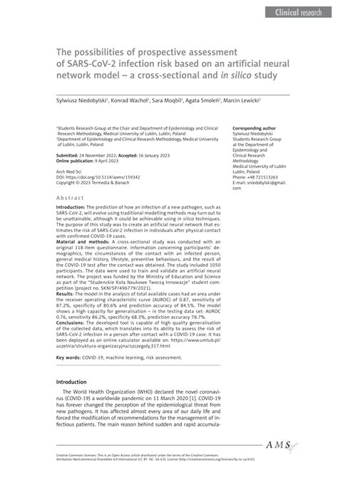Pdf The Possibilities Of Prospective Assessment Of Sars Cov 2 Infection Risk Based On An