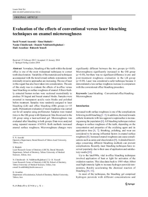 Pdf Evaluation Of The Effects Of Conventional Versus Laser Bleaching Techniques On Enamel