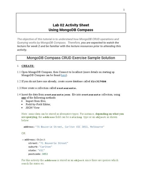 Fit3176 Week 03 Lab 02 Activity Sheet Pdf Mongo Db Computing