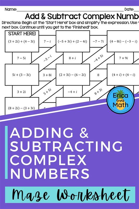 Adding And Subtracting Complex Numbers Activity Maze Complex Numbers