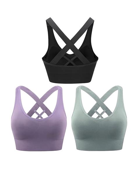 Hanerdun 3 Pack Cross Back Sports Bras For Women Padded Seamless Yoga
