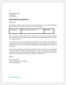 Reply Email For Quotation Request Word Excel Templates